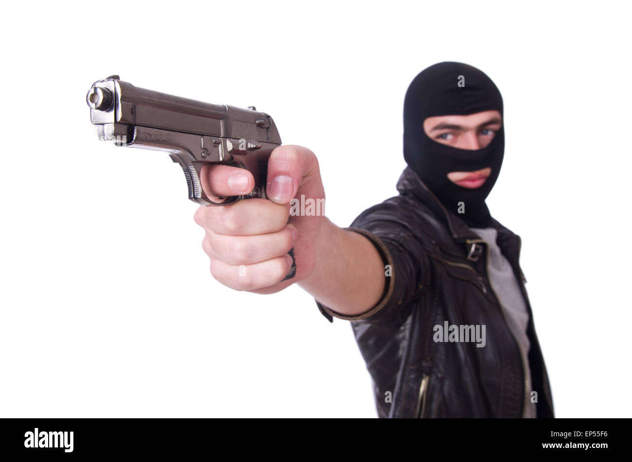 Young thug with gun isolated on white Stock Photo - Alamy