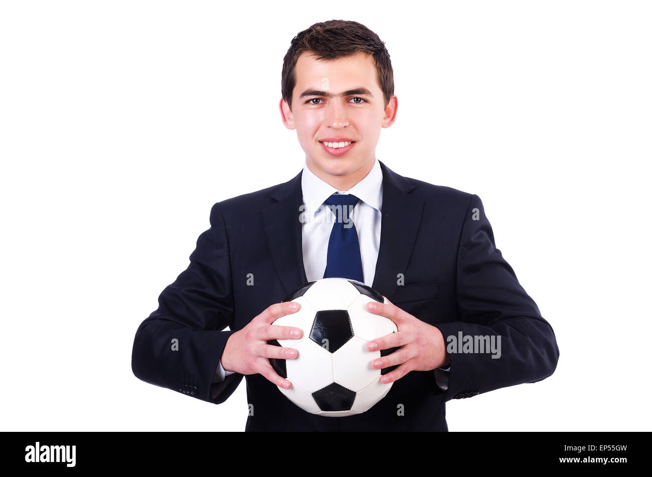 Man with football isolated on white Stock Photo - Alamy