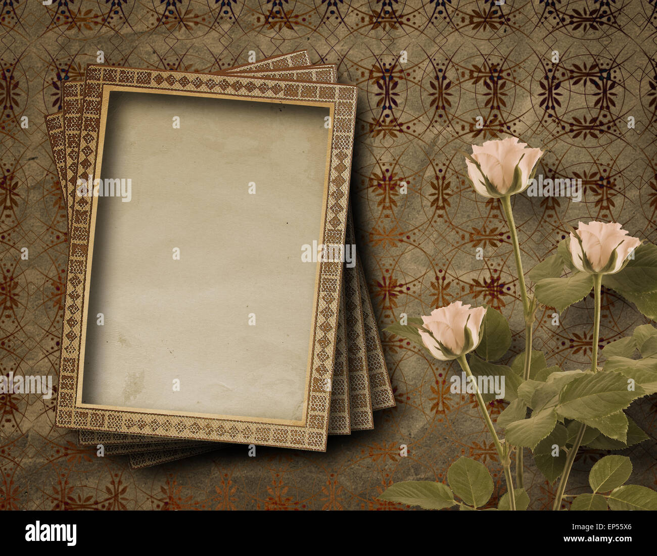 Vintage postcard for invitation with bunch of pink roses Stock Photo ...