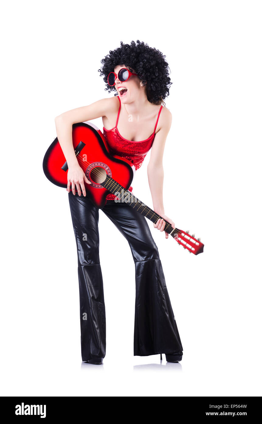 Young singer with afro cut and guitar Stock Photo - Alamy