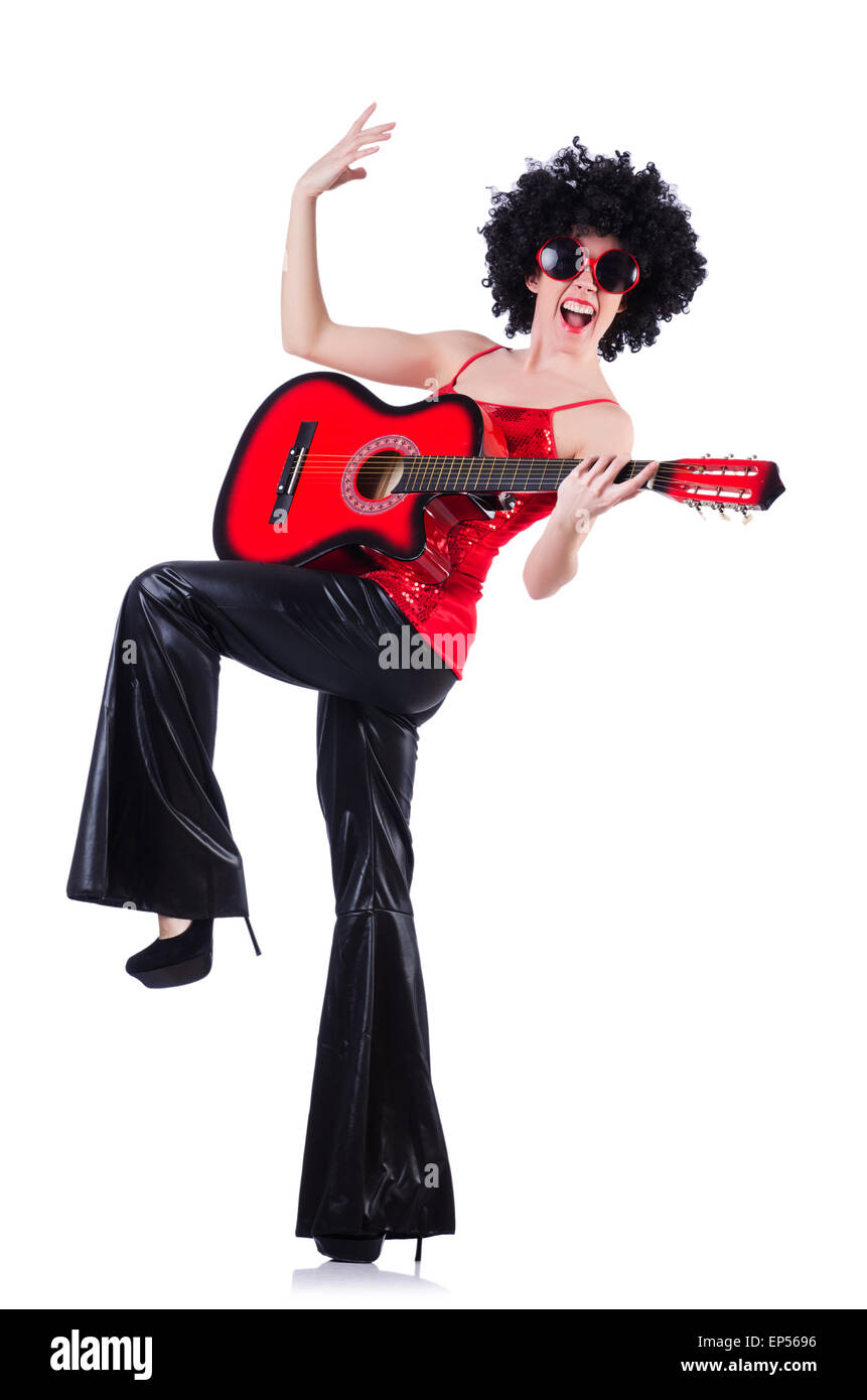 Young singer with afro cut and guitar Stock Photo - Alamy