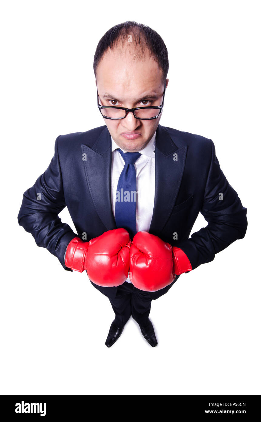 Young businessman boxer isolated on white Stock Photo - Alamy