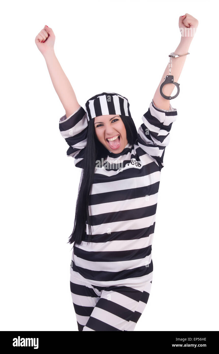 Prisoner in striped uniform on white Stock Photo - Alamy