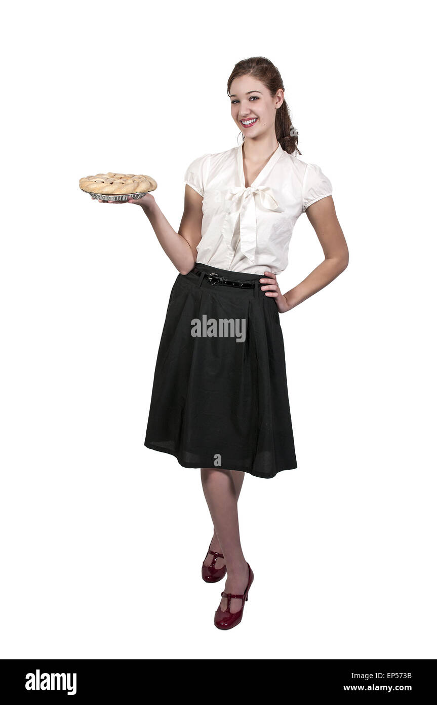 Woman with Pie Stock Photo - Alamy