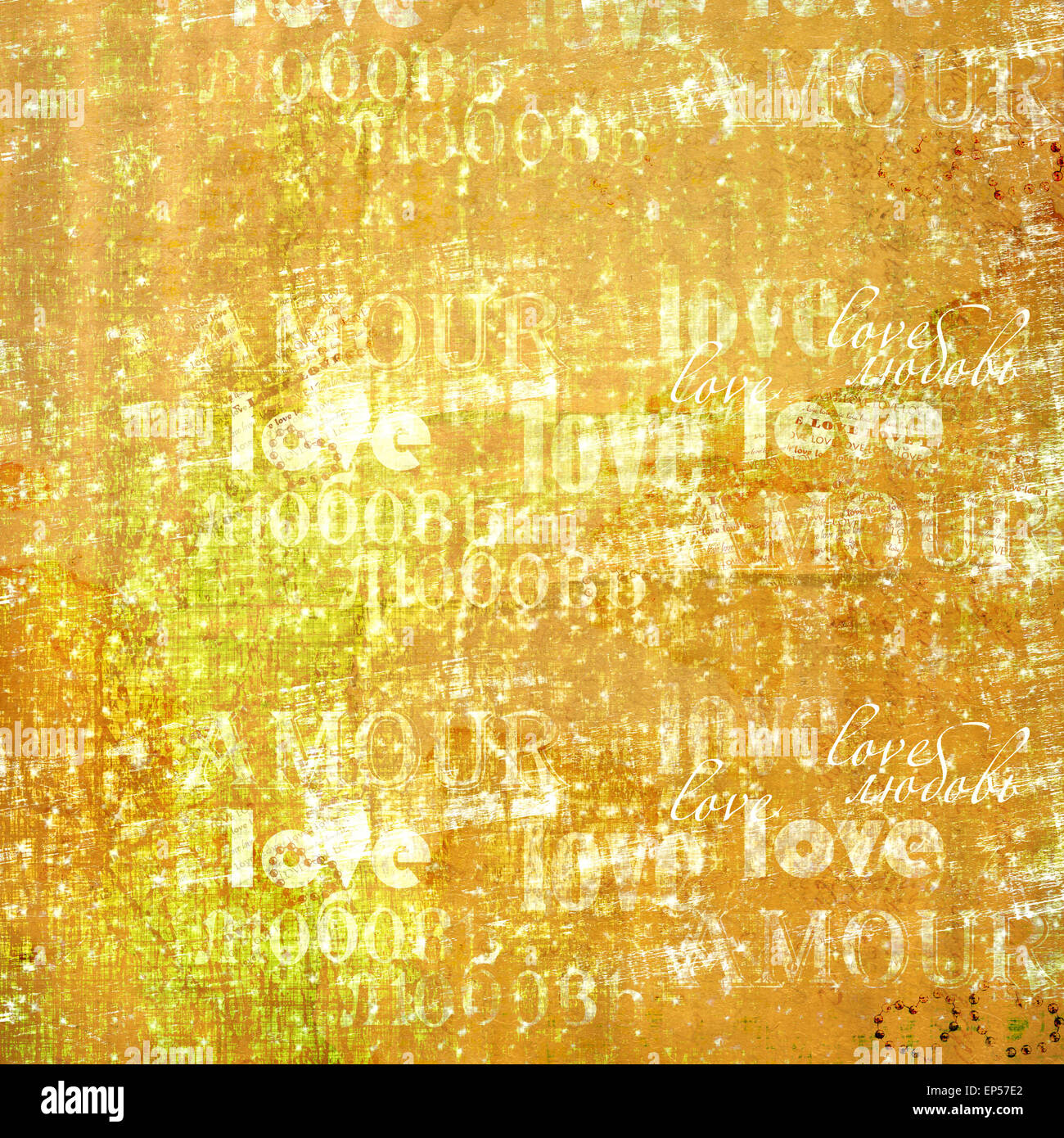 Grunge ancient used paper in scrapbooking style with text and hearts ...
