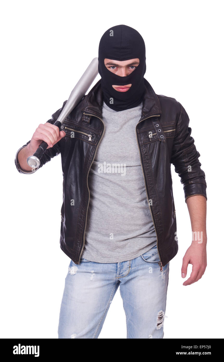 Male hooligan with bat on white Stock Photo - Alamy