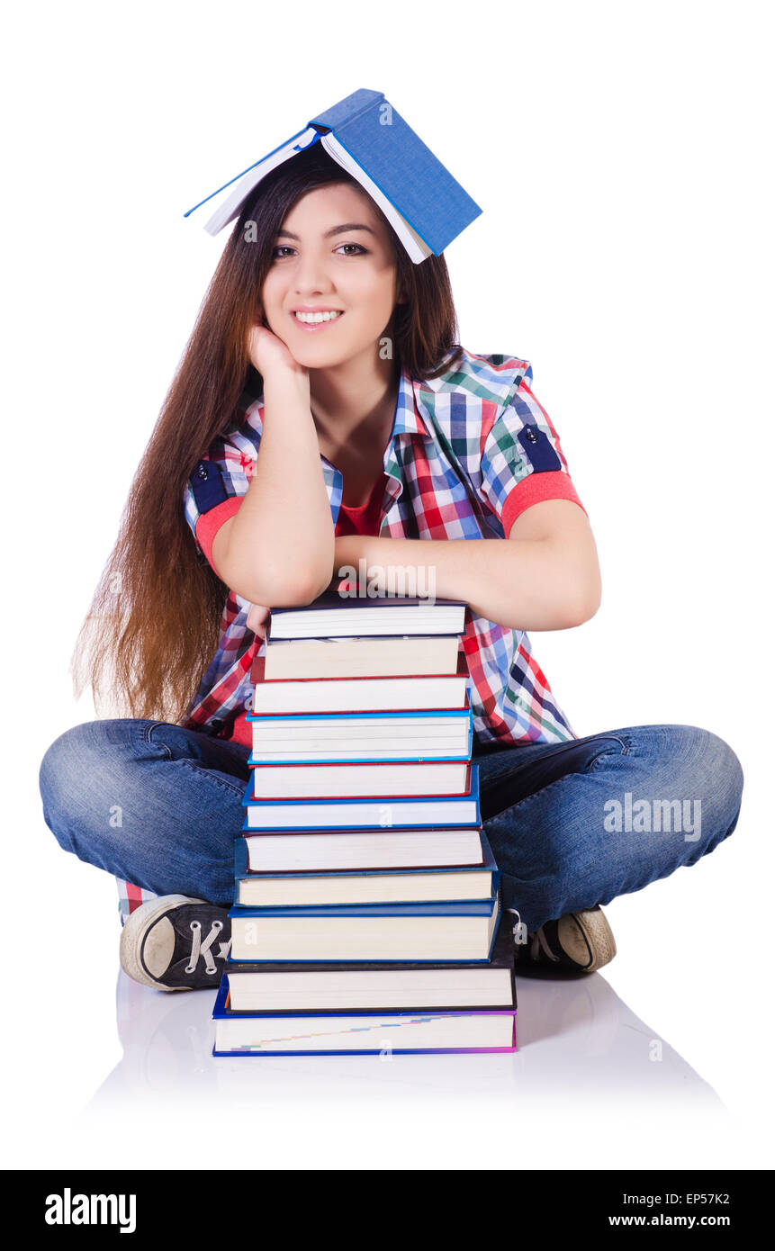 Student with books isolated on white Stock Photo - Alamy