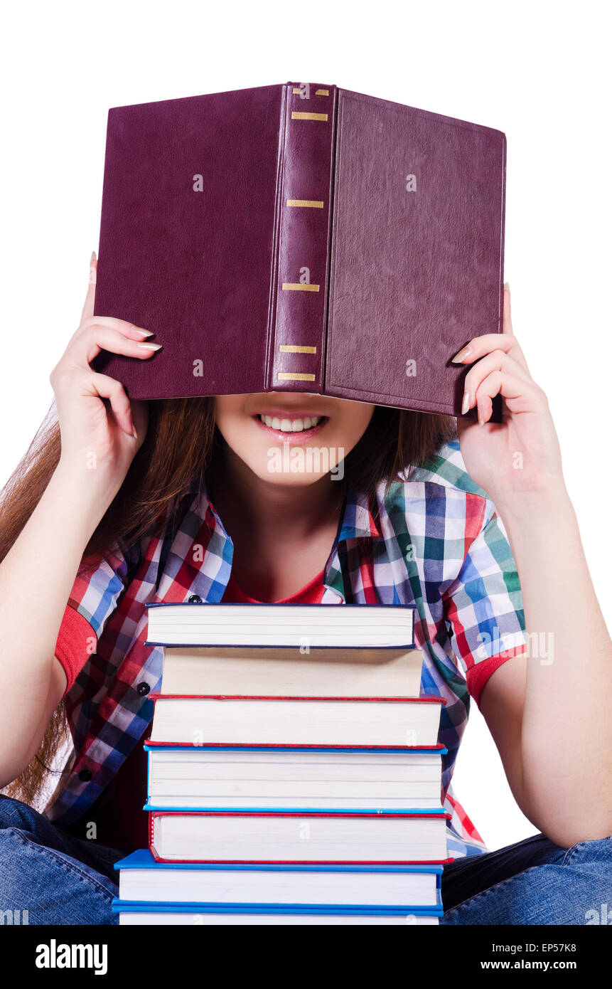 Student with books isolated on white Stock Photo - Alamy