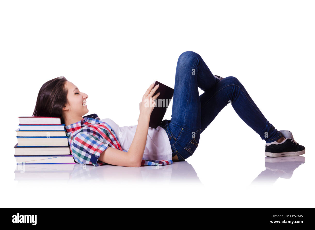 Student with books isolated on white Stock Photo - Alamy