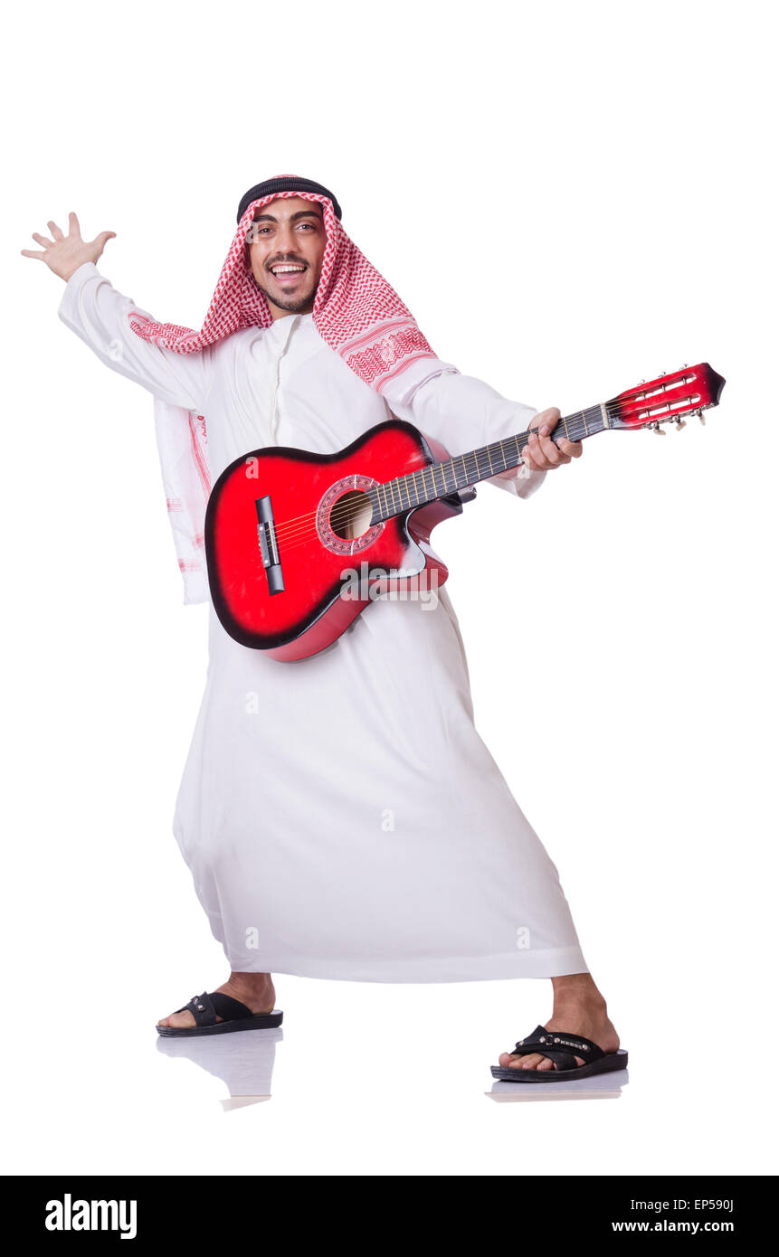 Arab man playing guitar isolated on white Stock Photo - Alamy