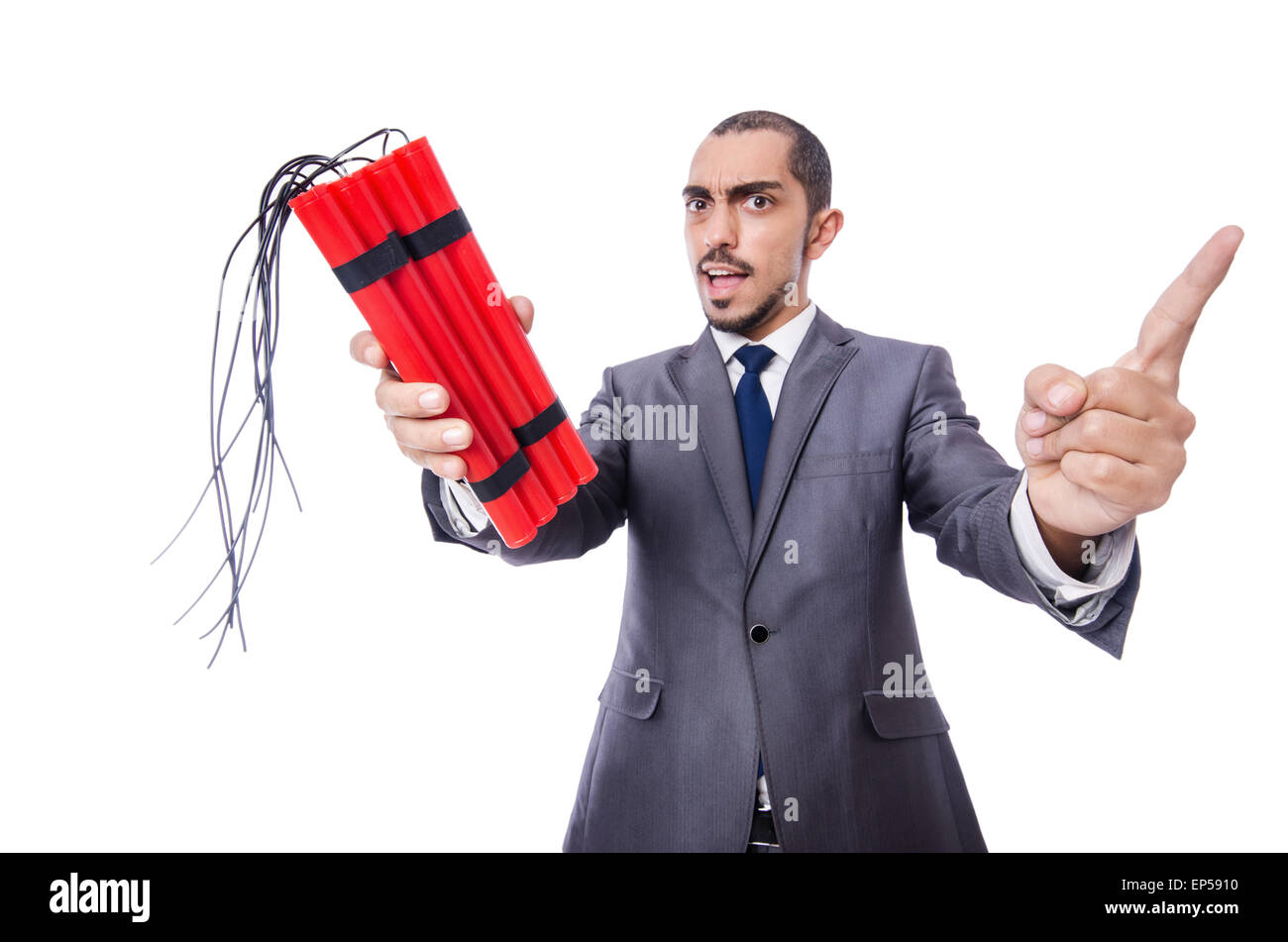 Businessman with dynamite isolated on white Stock Photo - Alamy
