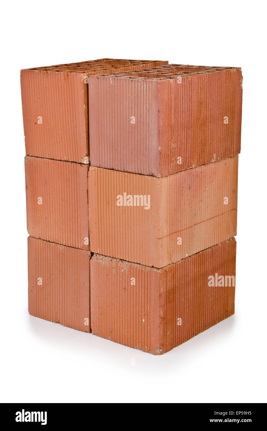 Stack of clay bricks isolated on white Stock Photo - Alamy