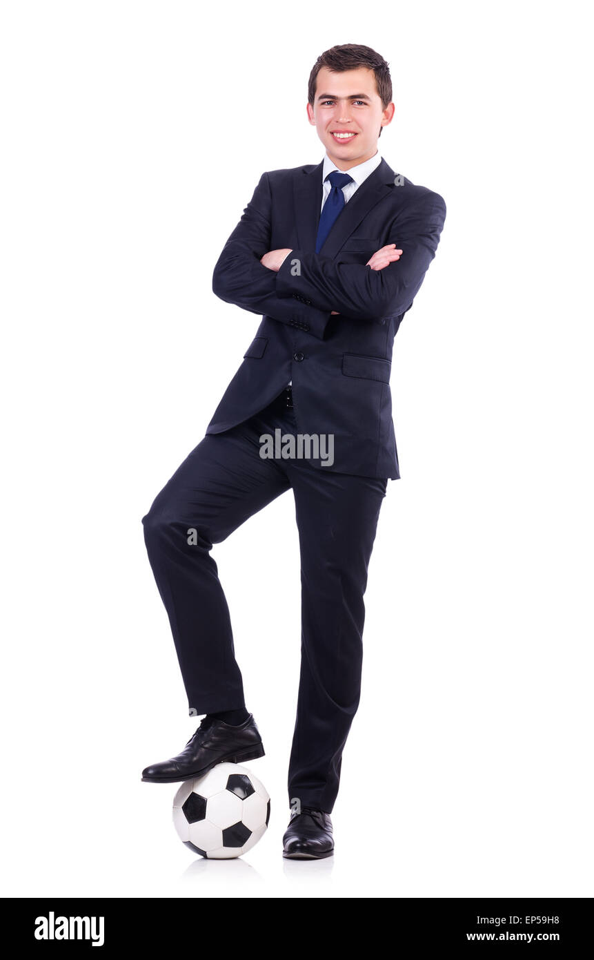 Man with football isolated on white Stock Photo - Alamy