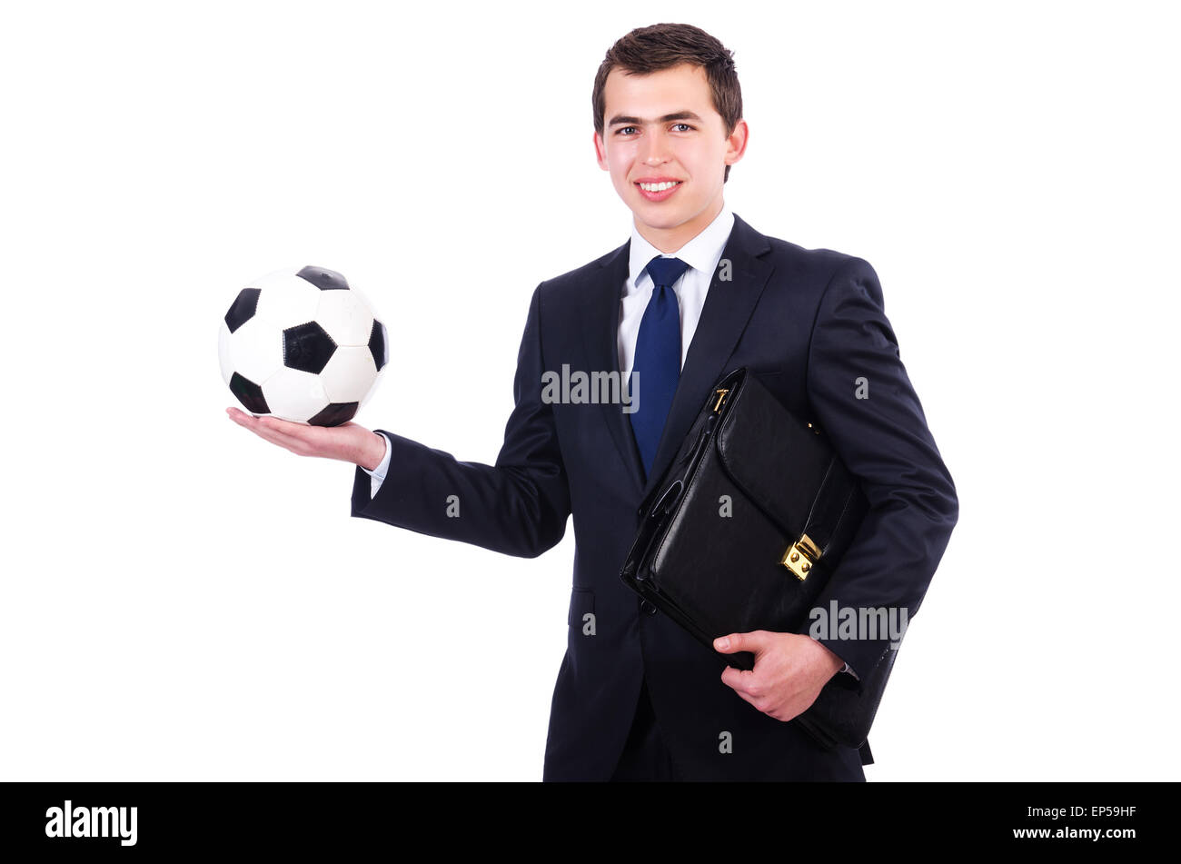 Man with football isolated on white Stock Photo - Alamy