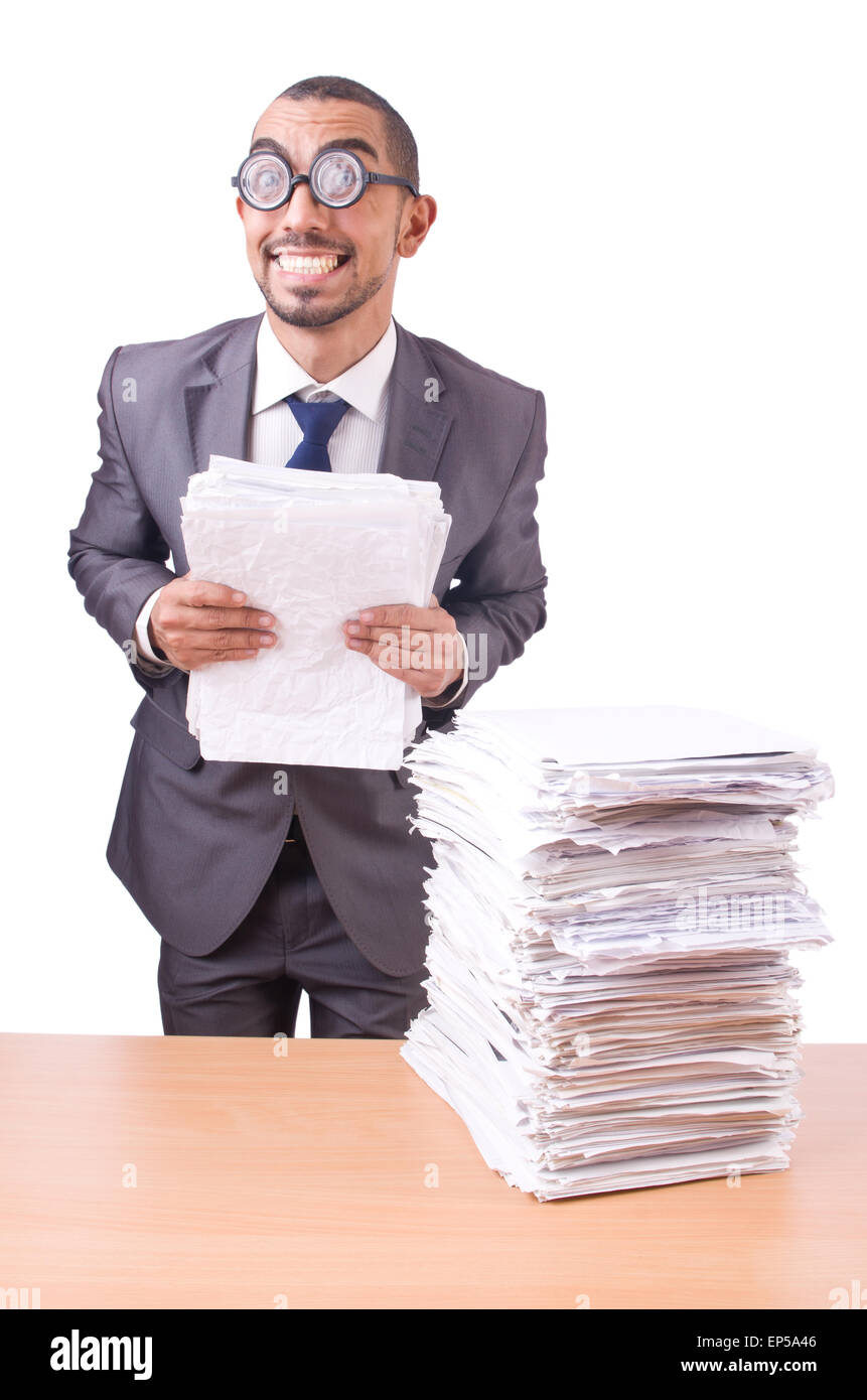 Busy businessman with lots of papers Stock Photo - Alamy