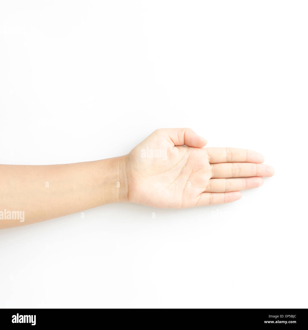asia woman open hand on a white background Stock Photo - Alamy