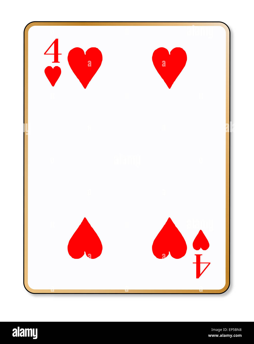 The playing card the Four of hearts over a white background Stock Photo ...
