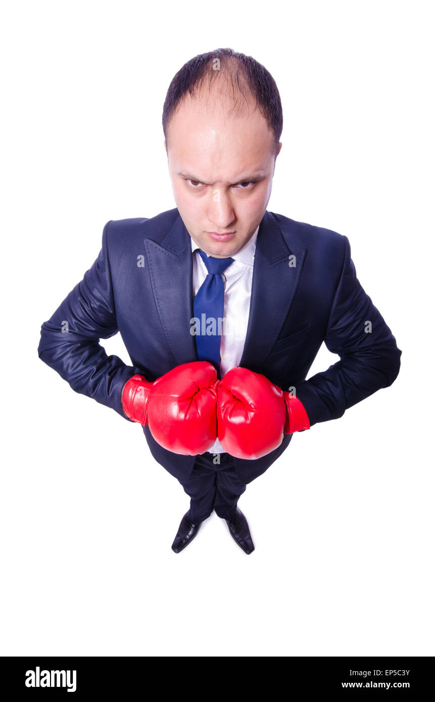 Young businessman boxer isolated on white Stock Photo - Alamy