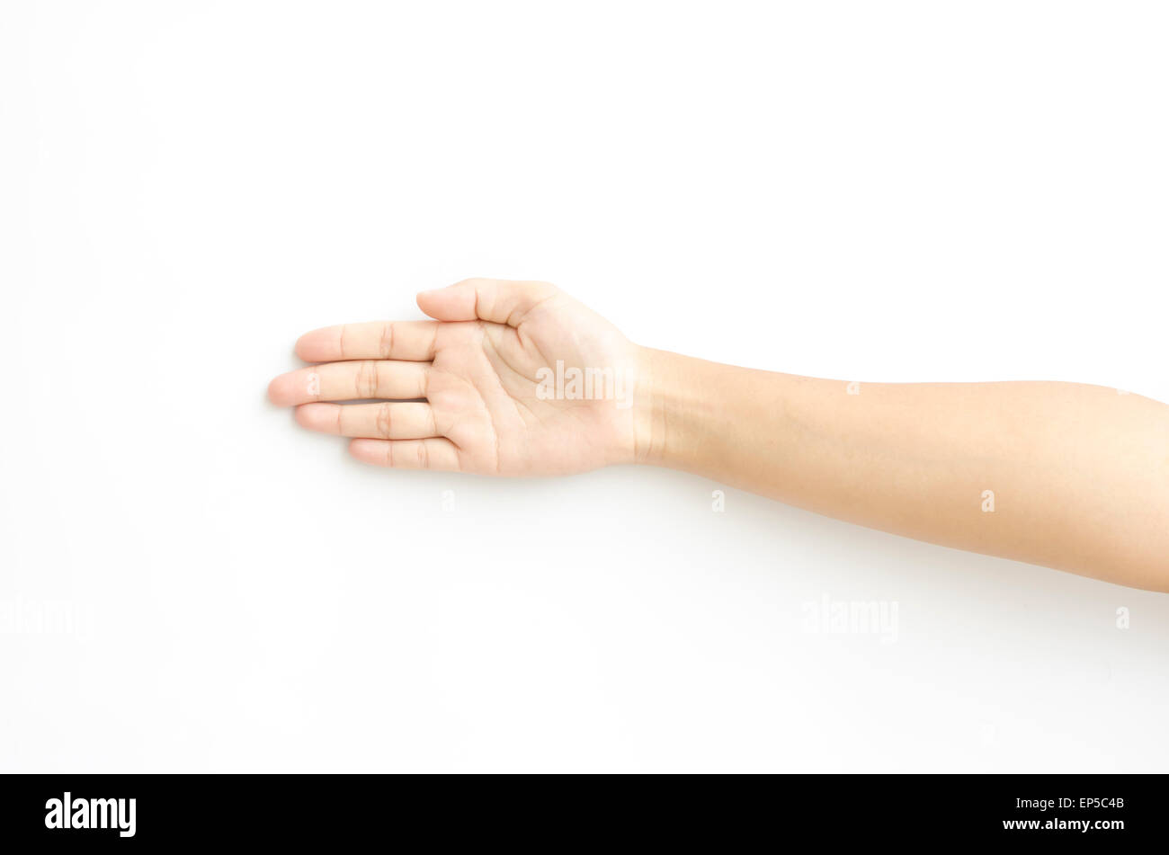 asia woman open hand on a white background Stock Photo - Alamy