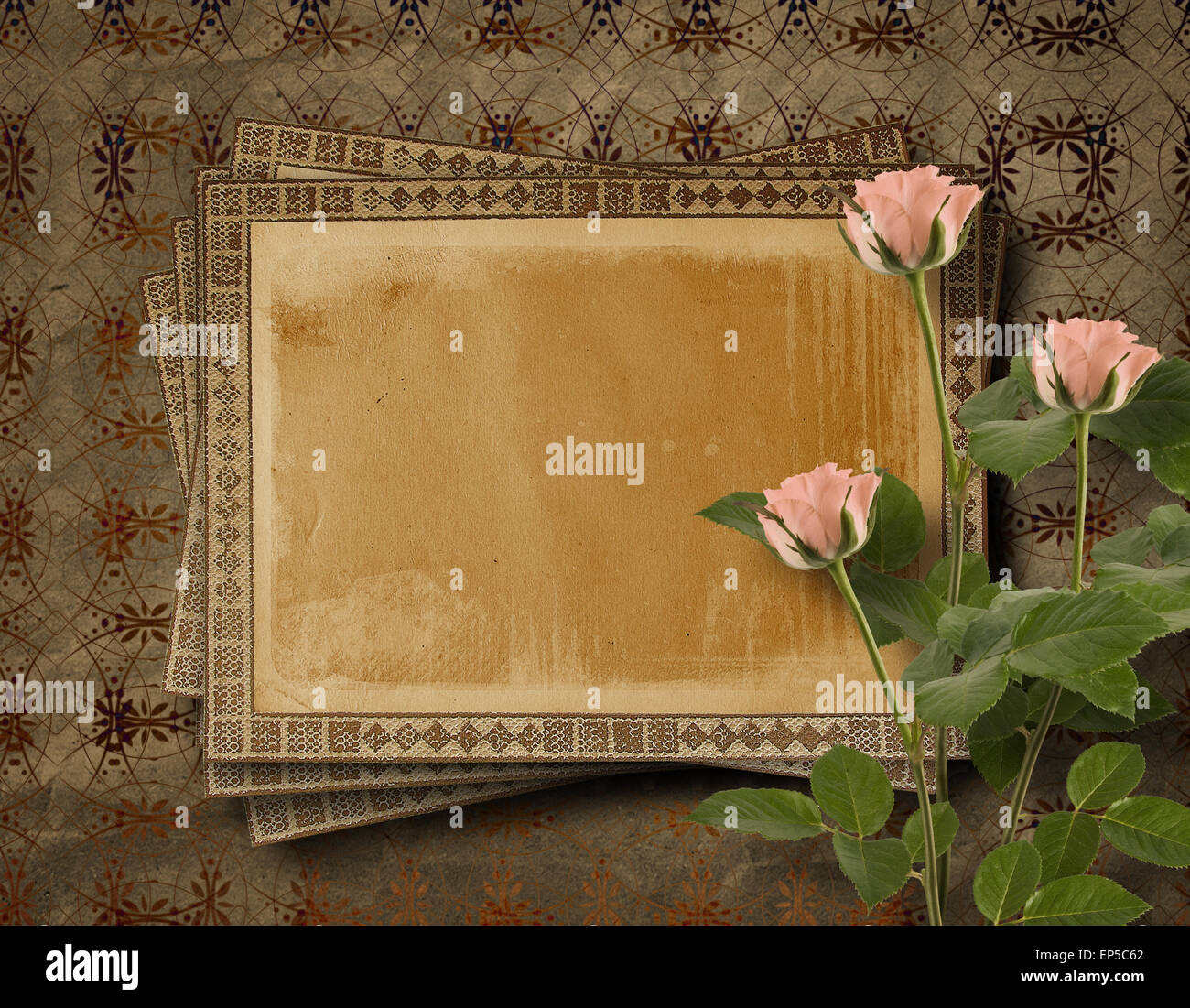 Vintage postcard for invitation with bunch of pink roses Stock Photo ...