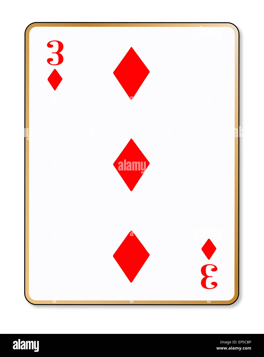 The playing card the three of diamonds over a white background Stock ...