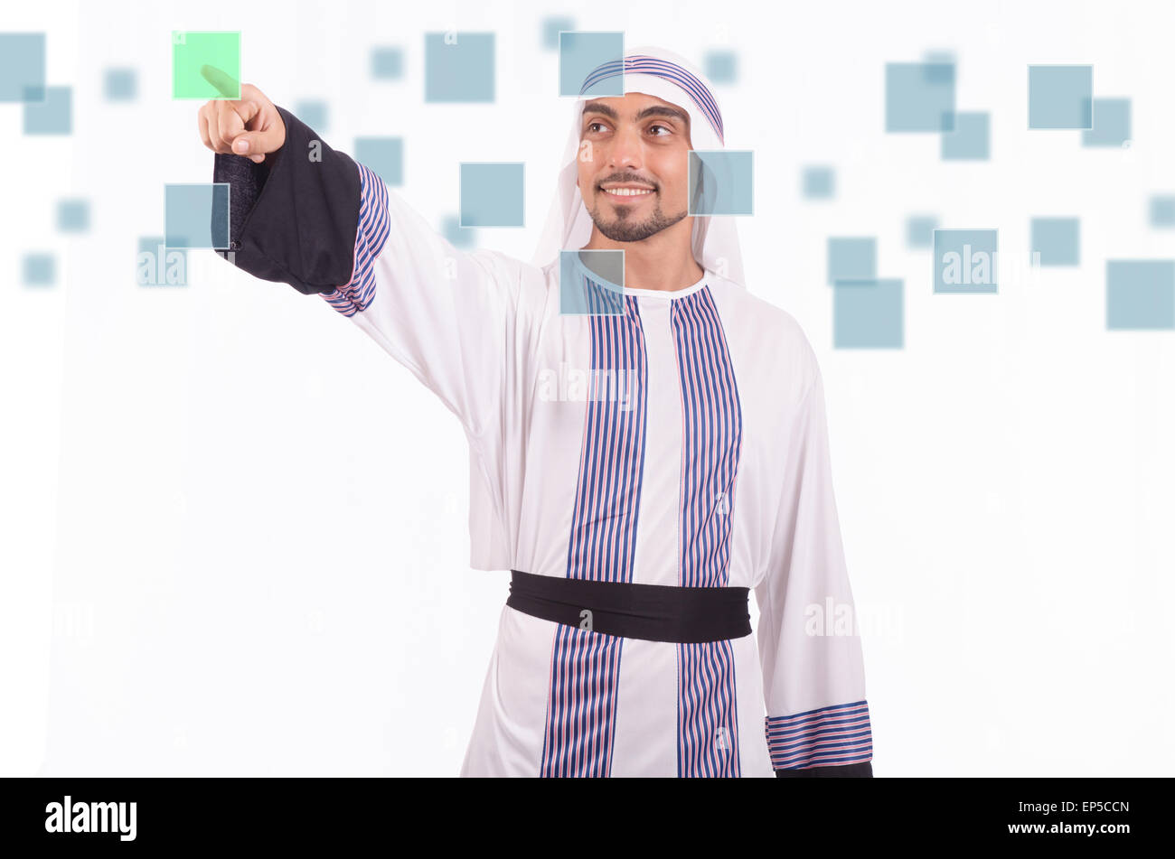 Arab businessman pressing virtual buttons Stock Photo - Alamy