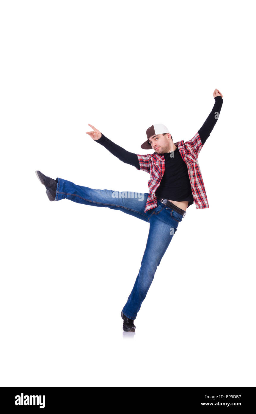 Man dancing modern dances on white Stock Photo - Alamy