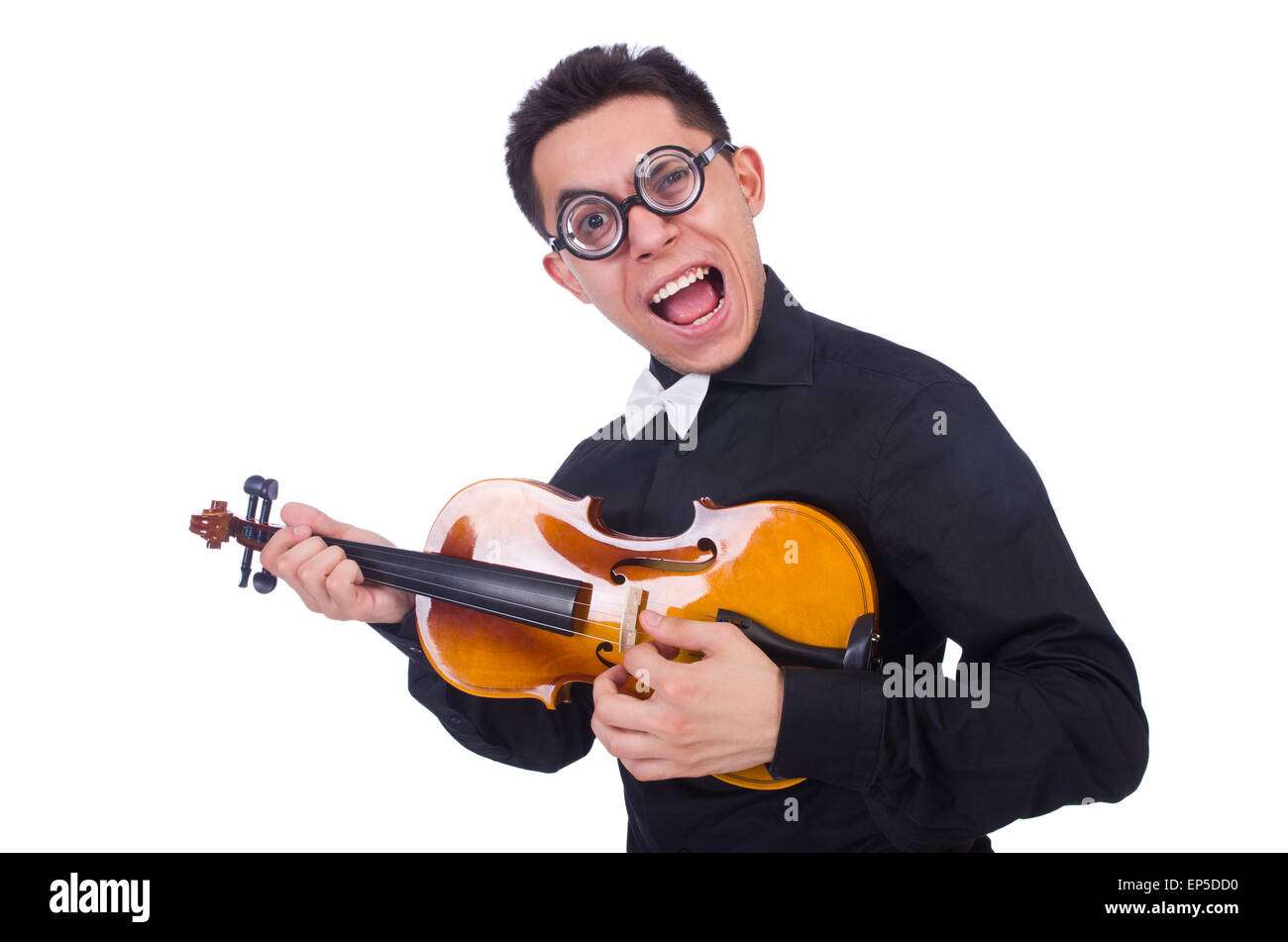 Funny violin player on white Stock Photo - Alamy