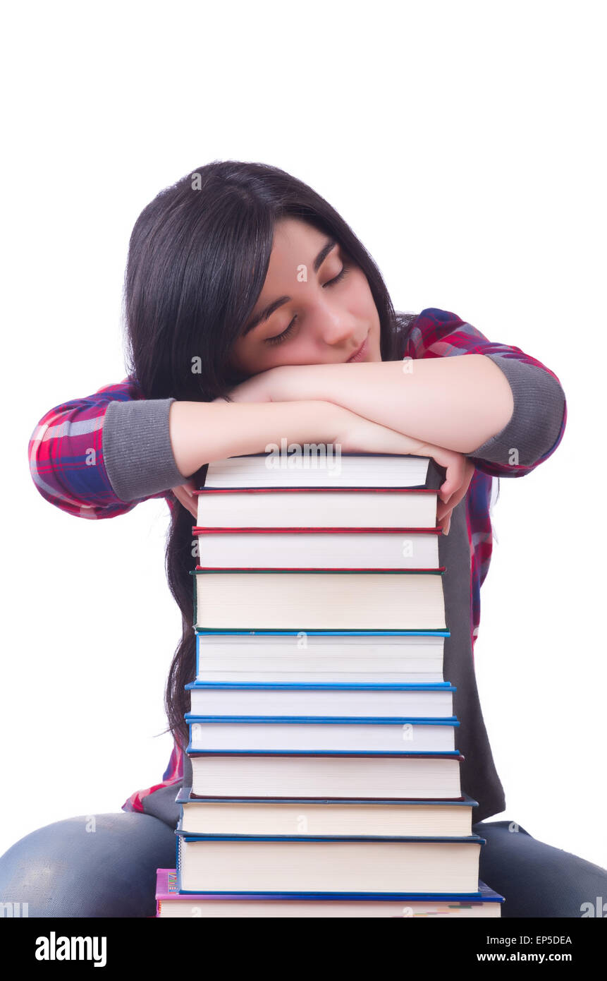 Girl student with books on white Stock Photo - Alamy