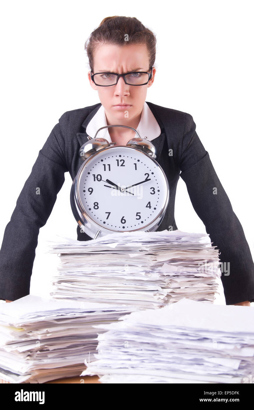 Woman businesswoman with giant alarm clock Stock Photo - Alamy Woman businesswoman with giant alarm clock Stock Photo - Alamy