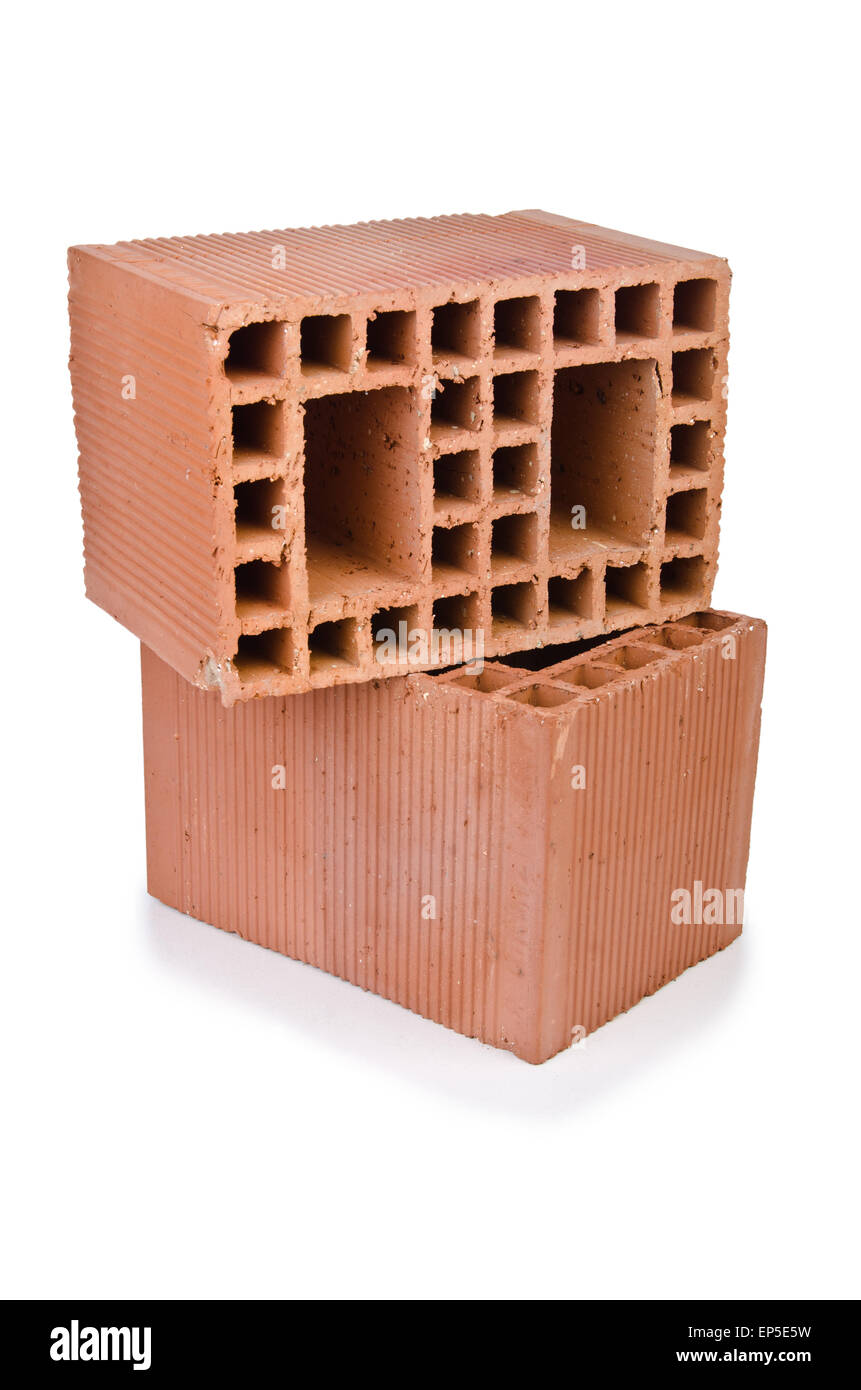 Stack of clay bricks isolated on white Stock Photo - Alamy