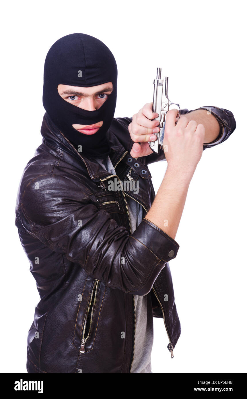 Young thug with gun isolated on white Stock Photo - Alamy