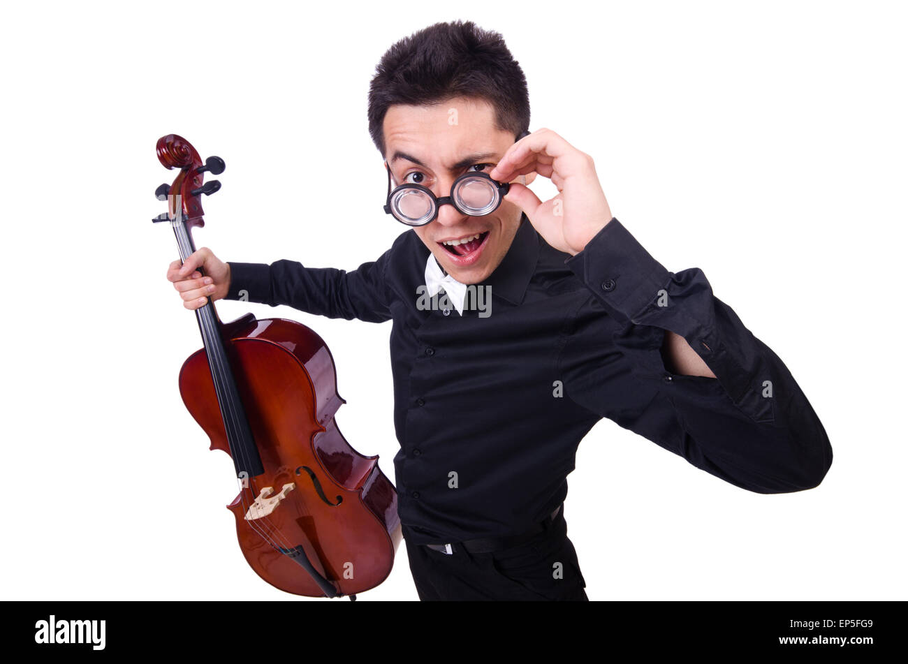 Funny violin player on white Stock Photo - Alamy