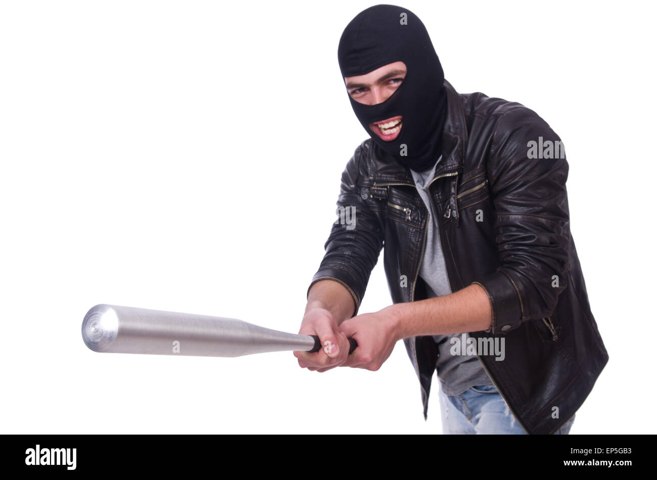 Male hooligan with bat on white Stock Photo - Alamy
