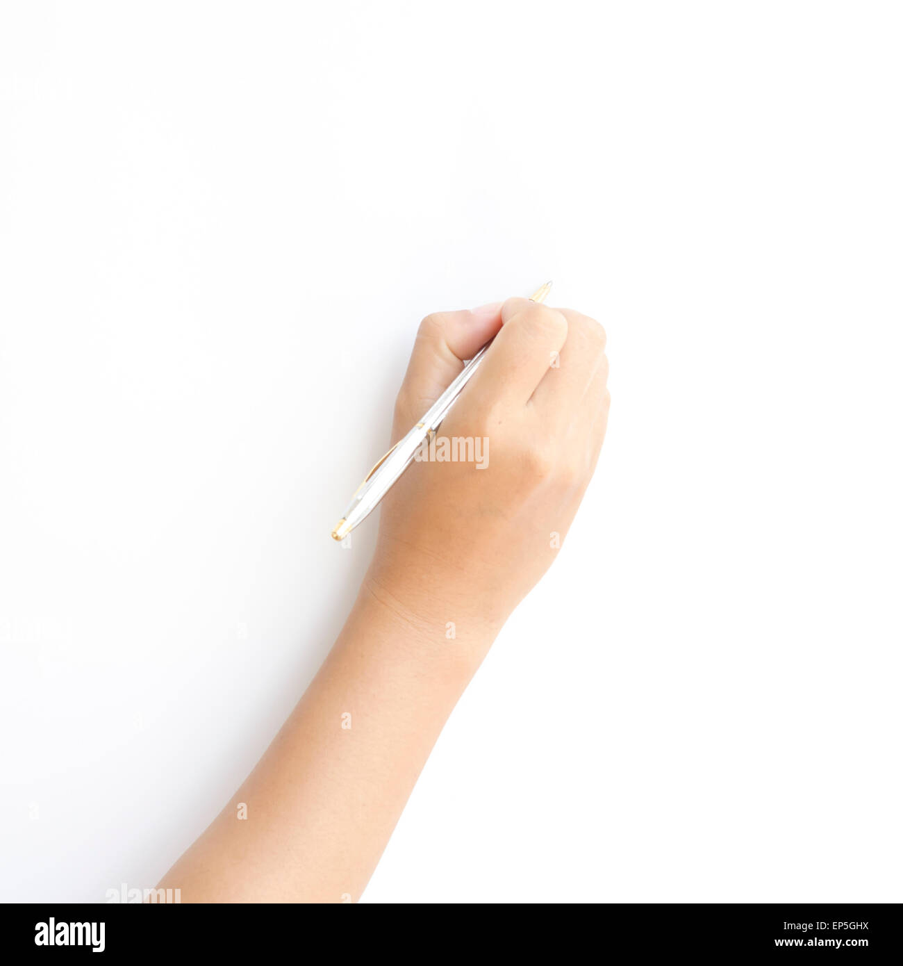 asia woman right hand writing on a white background Stock Photo - Alamy