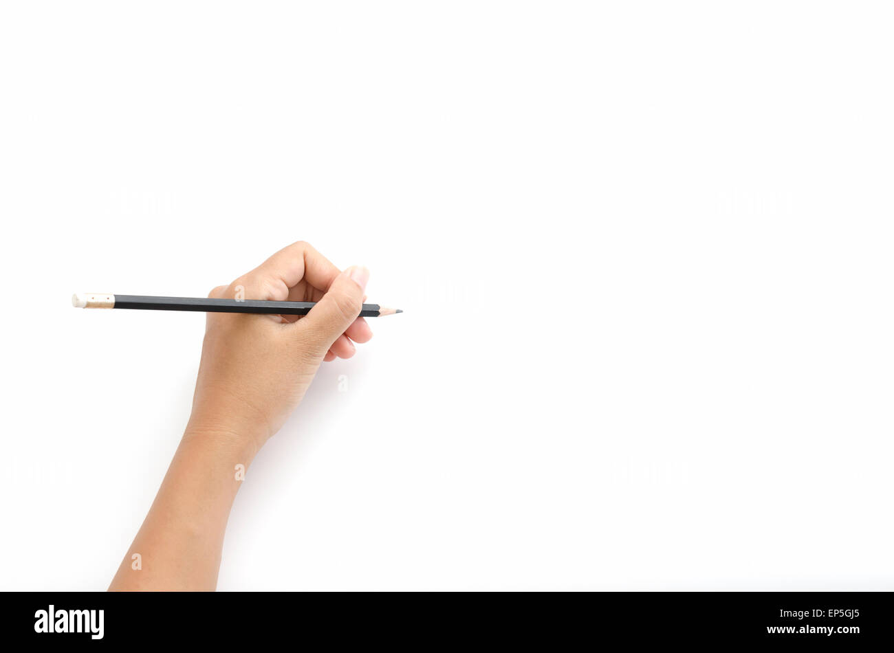 asia woman left hand writing on a white background Stock Photo - Alamy