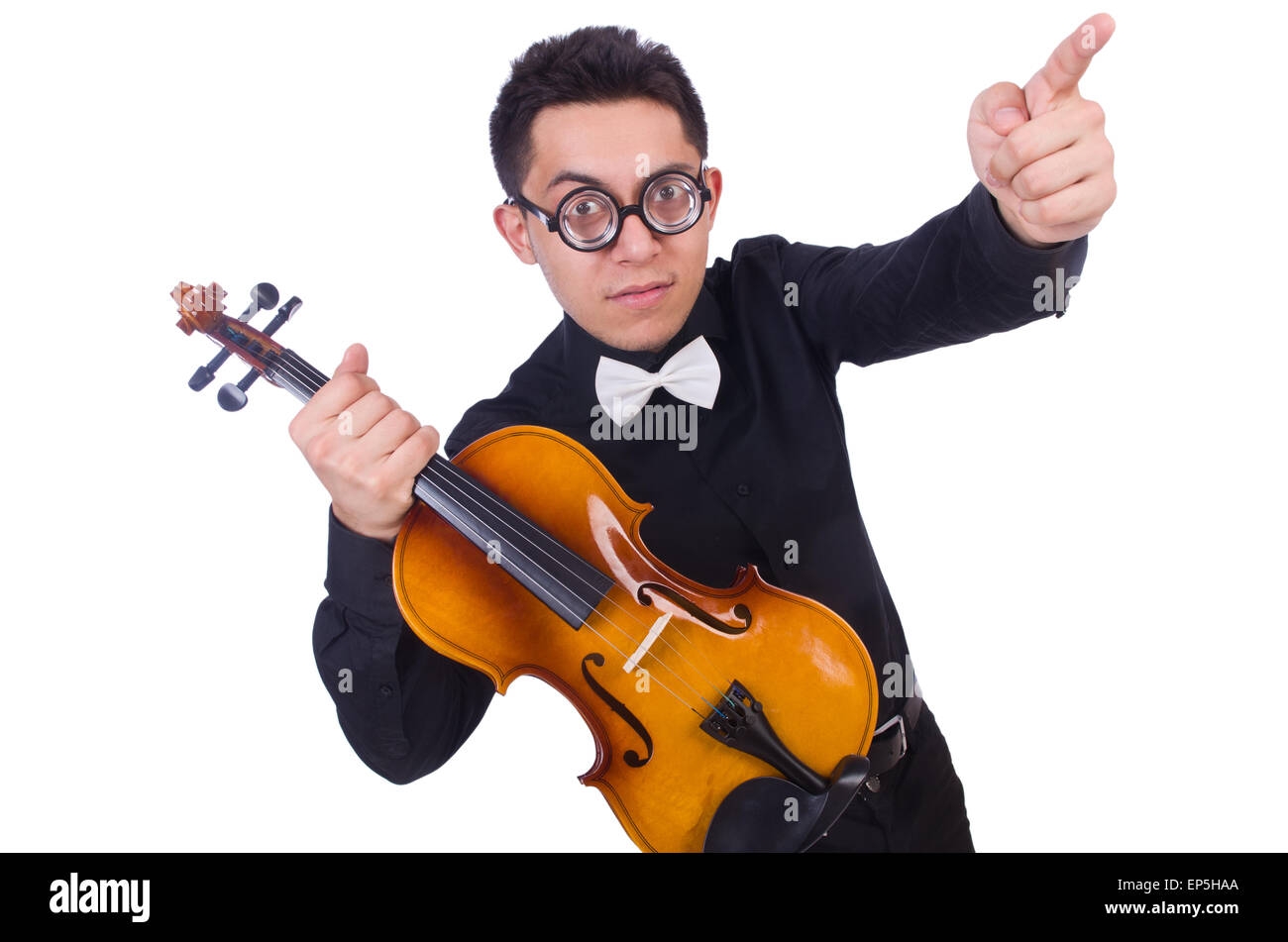 Funny violin player on white Stock Photo - Alamy