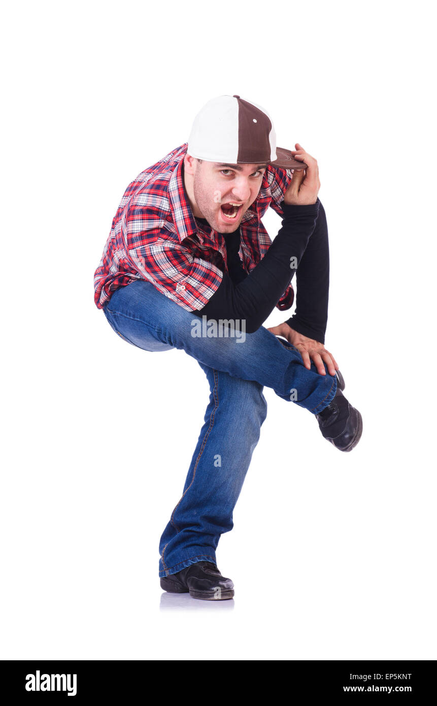 Man dancing modern dances on white Stock Photo - Alamy