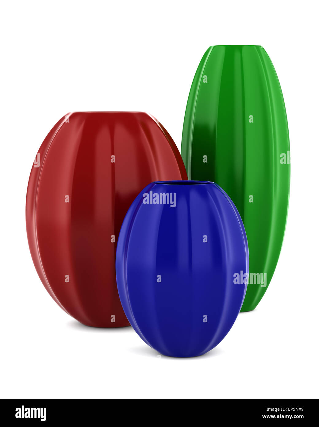 three color vases isolated on white background Stock Photo - Alamy