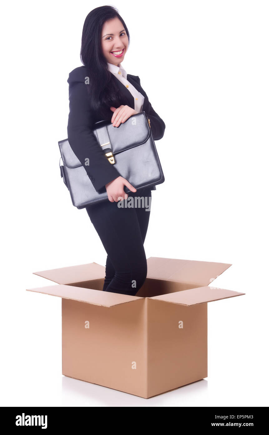 Woman in the box with briefcase Stock Photo - Alamy