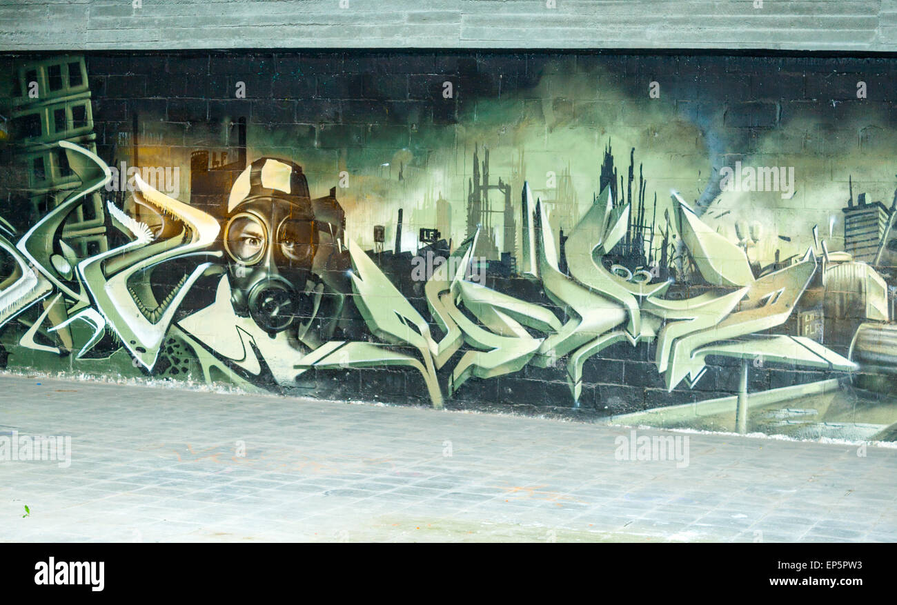 painted graffiti in an abandoned factory building Stock Photo - Alamy