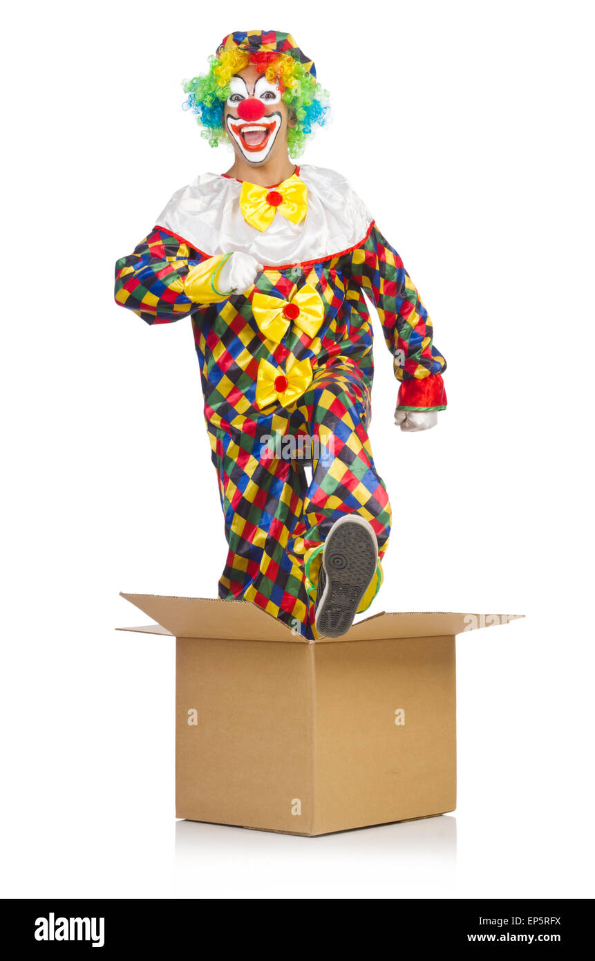 Clown jumping out of the box Stock Photo - Alamy
