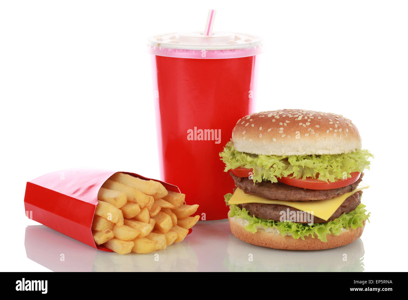 Double Cheeseburger Combo mit Pommes und Cola Stock Photo - Alamy