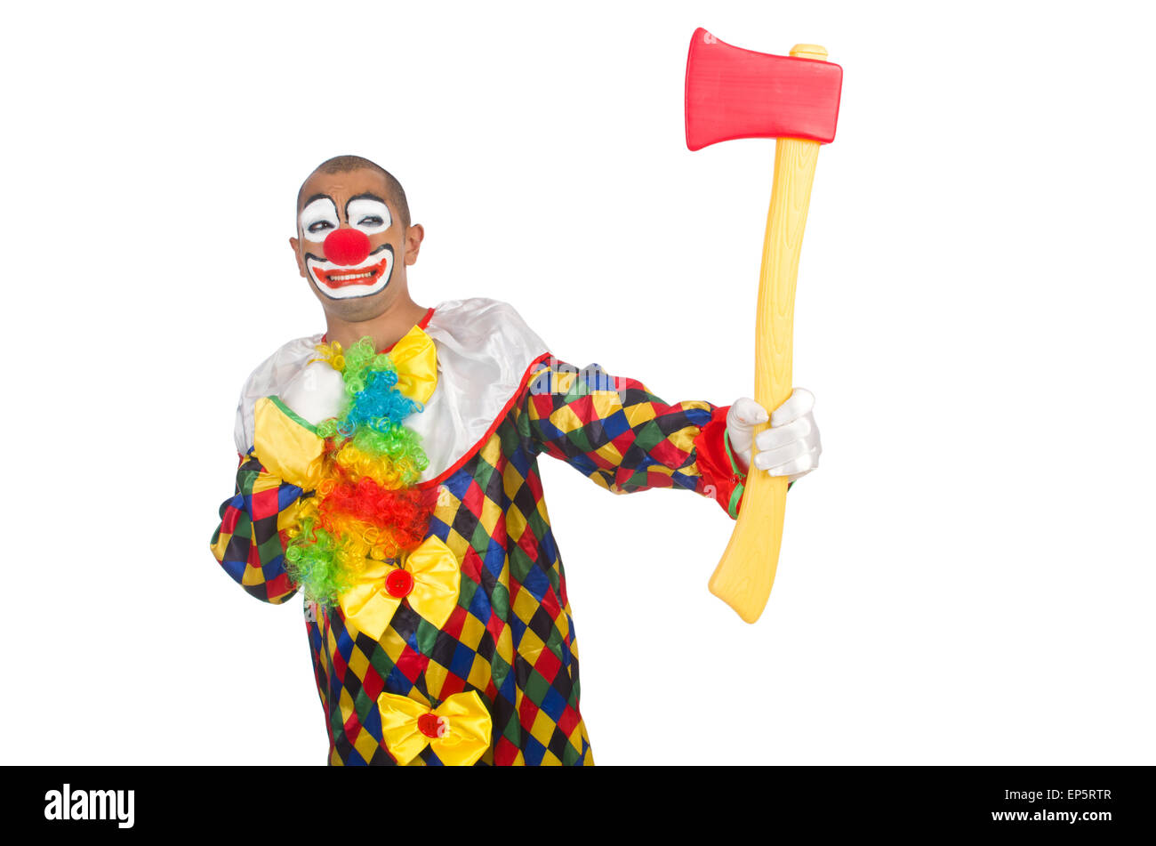 Clown with axe isolated on white Stock Photo - Alamy