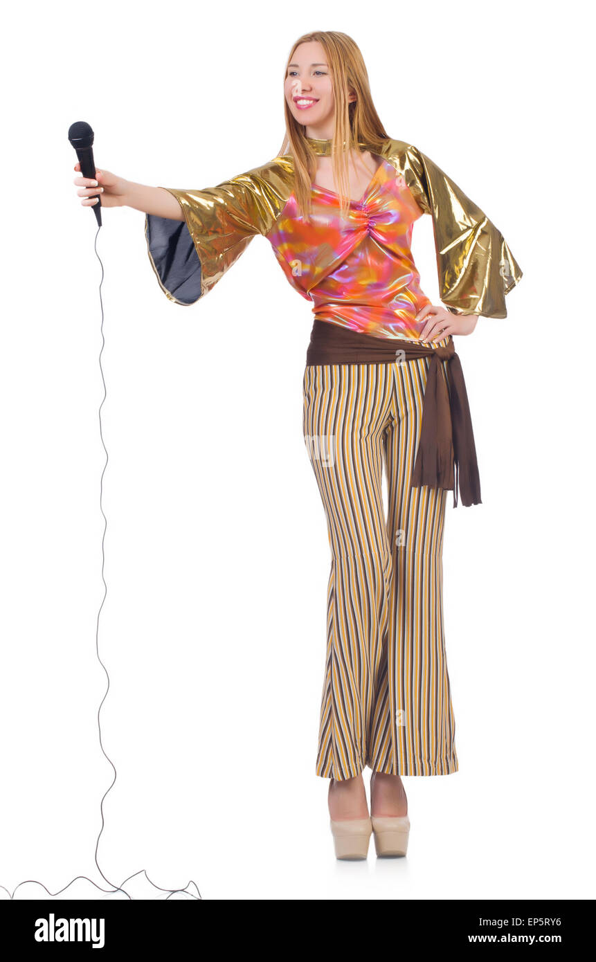 Woman in spanish clothing with mic Stock Photo - Alamy