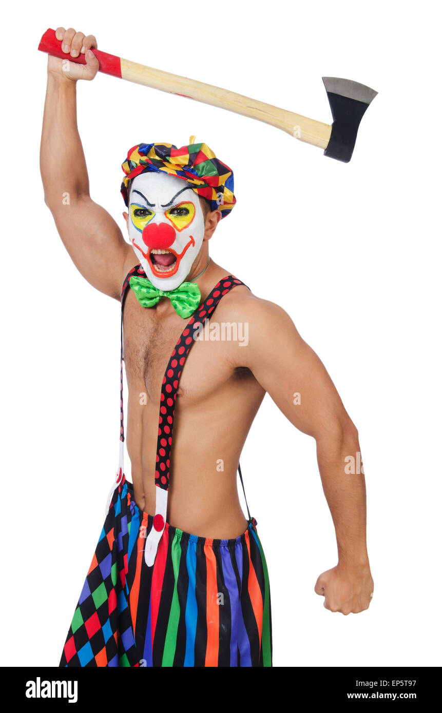 Clown with axe isolated on white Stock Photo - Alamy