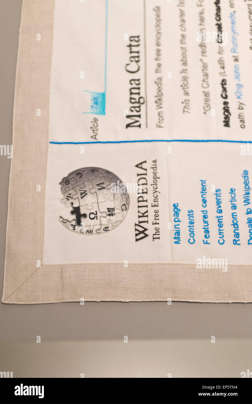 British Library, London, UK. 14th May, 2015. Magna Carta (An Embroidery ...