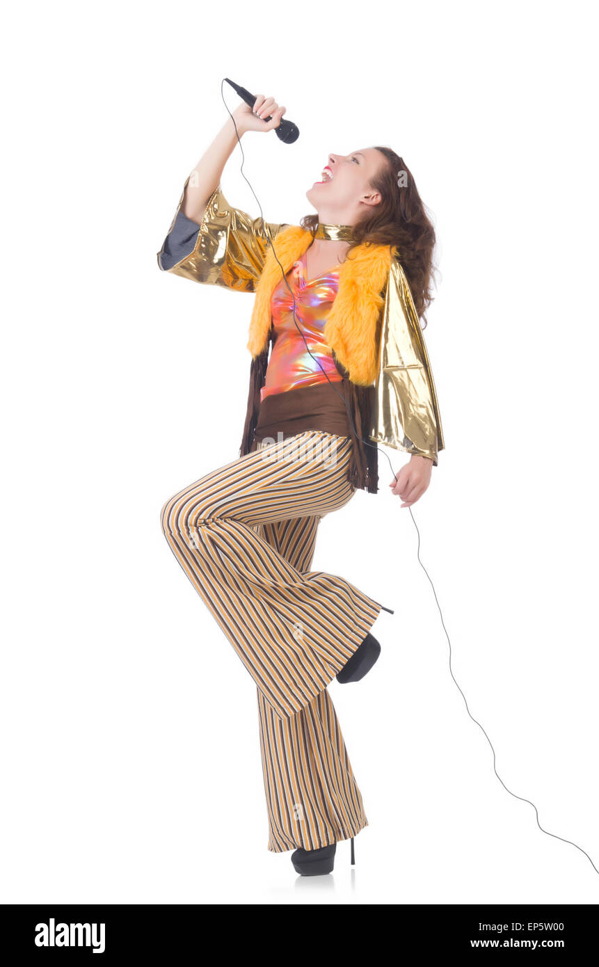Woman in spanish clothing with mic Stock Photo - Alamy