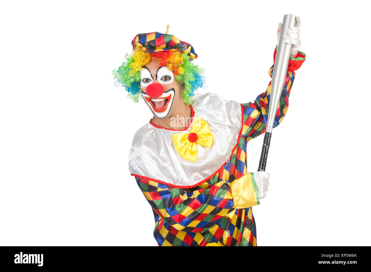 Clown with baseball bat isolated on white Stock Photo - Alamy