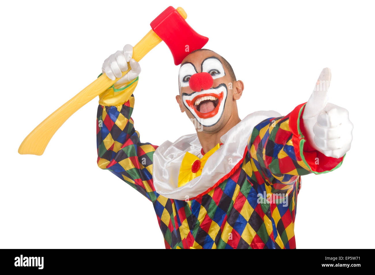 Clown with axe isolated on white Stock Photo - Alamy